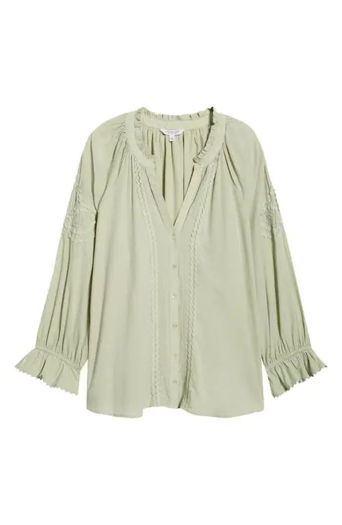 LIVERPOOL Rickrack Front Button Cotton Top
