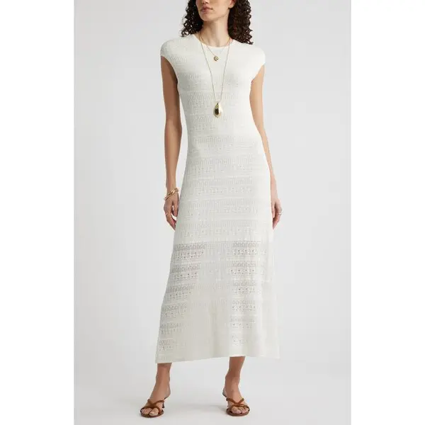Nordstrom Pointelle Knit Linen Blend Sweater Dress - Ivory Tofu