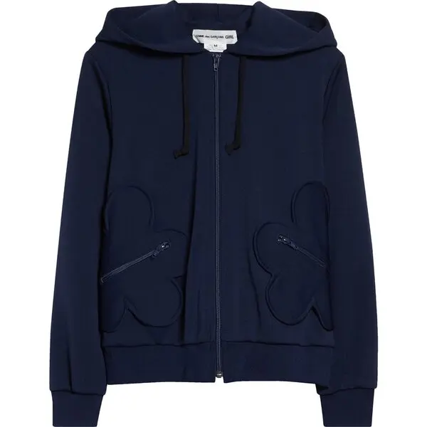 Comme Des Garçons Floral Appliqué Full Zip Hoodie - Navy