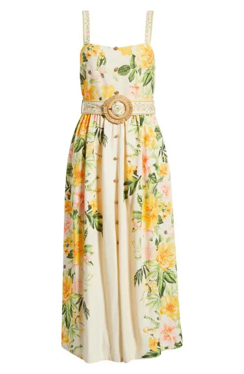 Moon River Floral Belted Midi Sundress