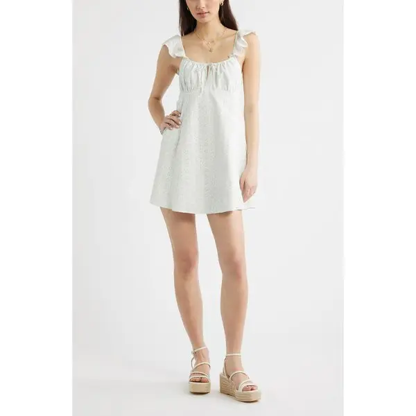 Bp. Cotton Eyelet Flutter-sleeve Minidress - Green Cloud