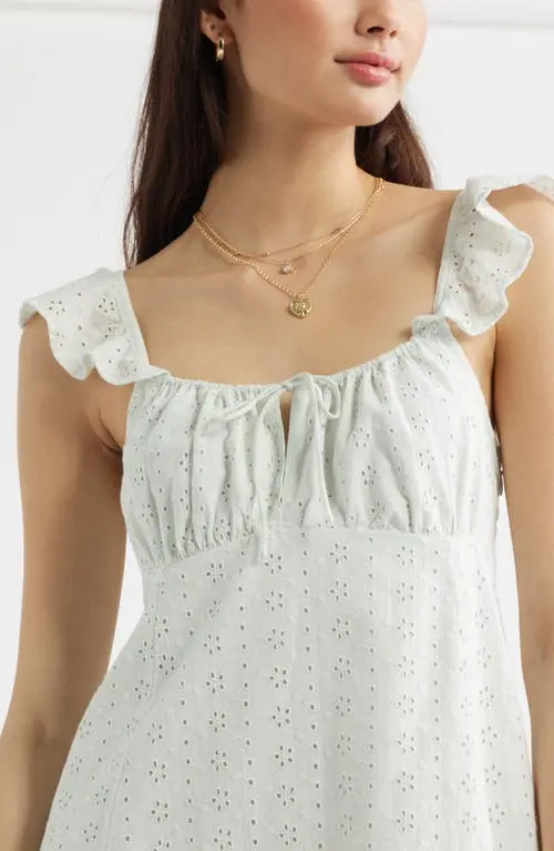 Bp. Cotton Eyelet Flutter-sleeve Minidress - Green Cloud
