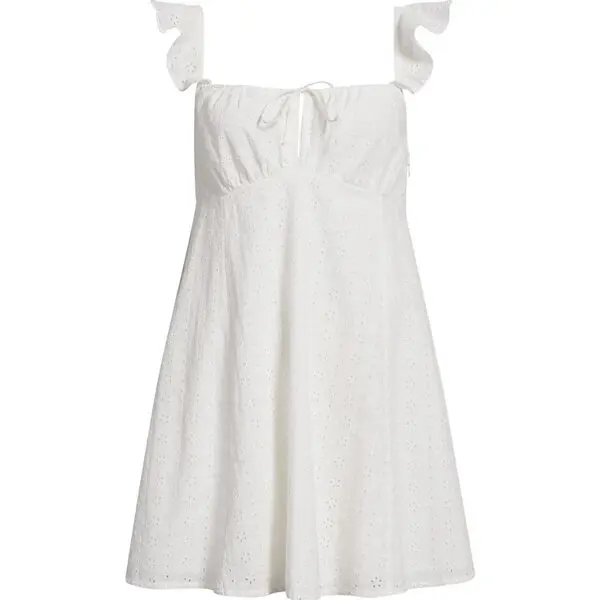 Bp. Eyelet Embroidery Flutter Sleeve Minidress - White Blanc