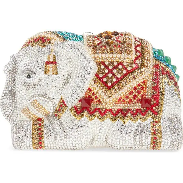 Judith Leiber Elephant Crystal Embellished Clutch - Silver Rhine Multi