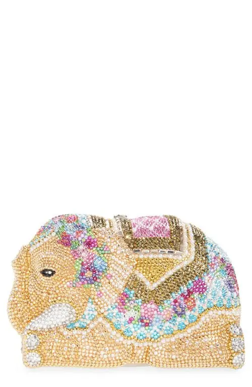 Judith Leiber Elephant Crystal Embellished Clutch - Silver Sunrise Mult