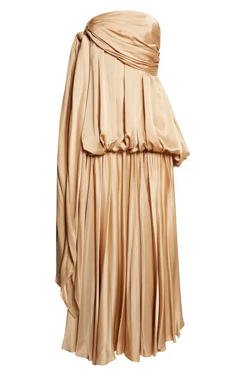 Zimmermann Kindred Spirit Alchemy Billow Strapless Silk Satin Chiffon Maxi Dress - Champagne