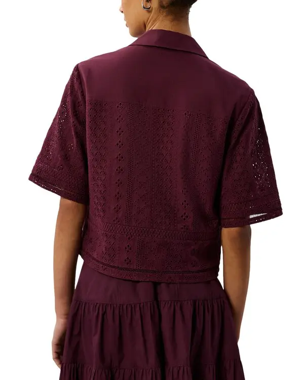 Whistles Broderie Cotton Shirt - Plum