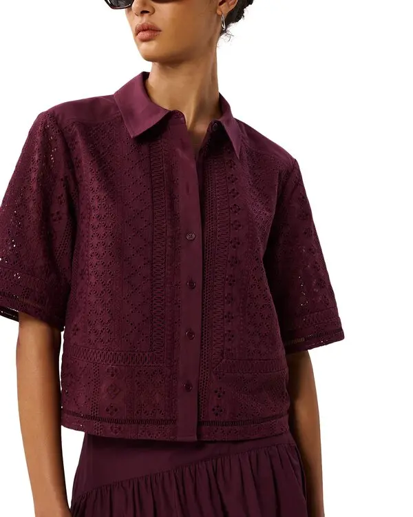 Whistles Broderie Cotton Shirt - Plum