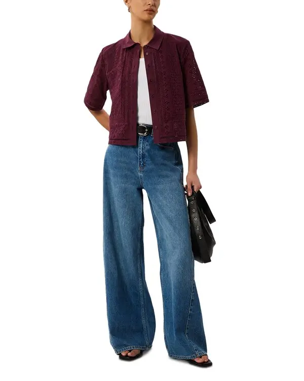 Whistles Broderie Cotton Shirt - Plum