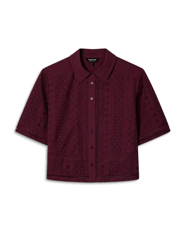 Whistles Broderie Cotton Shirt - Plum