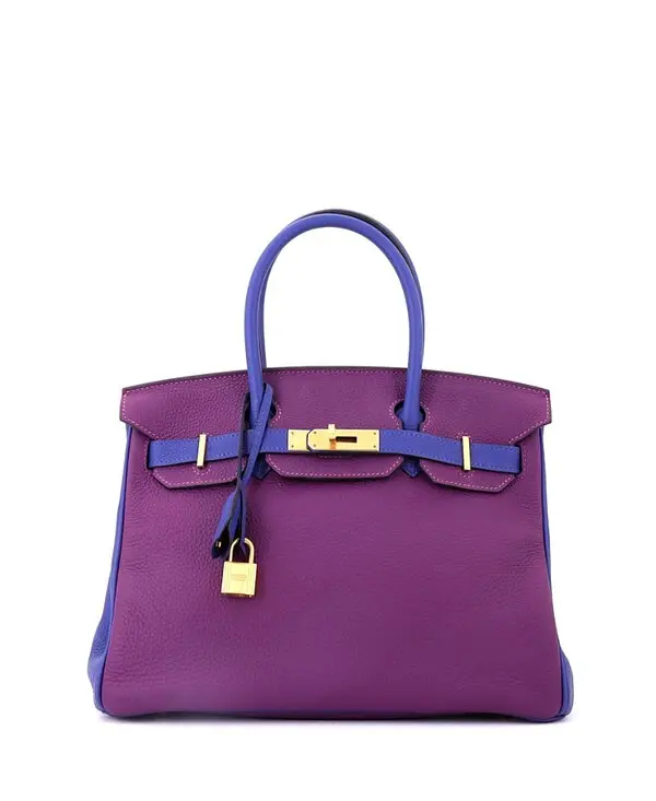 Hermès Birkin 30 Handbag Bicolor Togo With Brushed Gold Hardware - Bicolor - Anemone/bleu Electrique