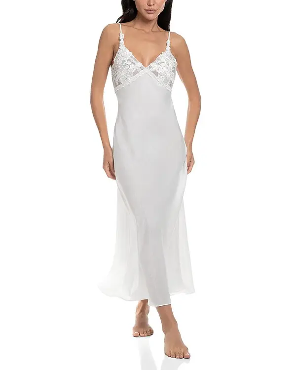IN BLOOM BY JONQUIL Lace Embellished Shimmer Satin Nightgown - Ivory