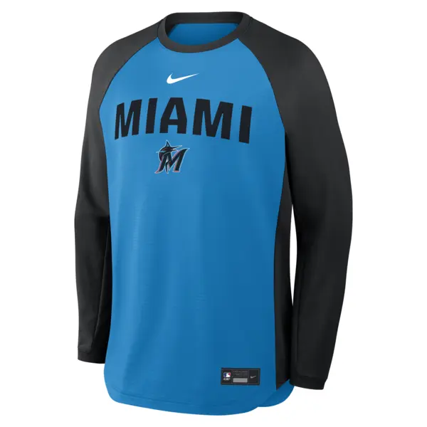 Nike Miami Marlins Authentic Collection Dri-fit Pullover Crew - Blue