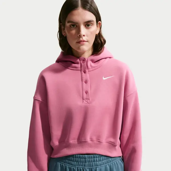 Nike Sportswear Phoenix Fleece Oversized Cropped Henley Hoodie - Pink