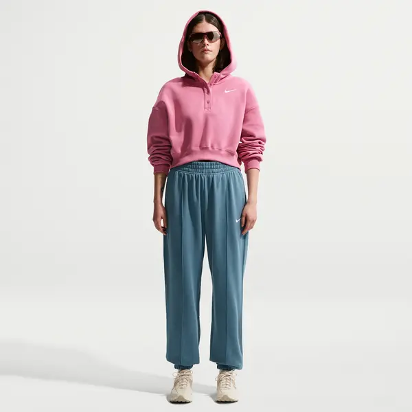 Nike Phoenix Fleece Oversized Cropped Henley Hoodie - Pink