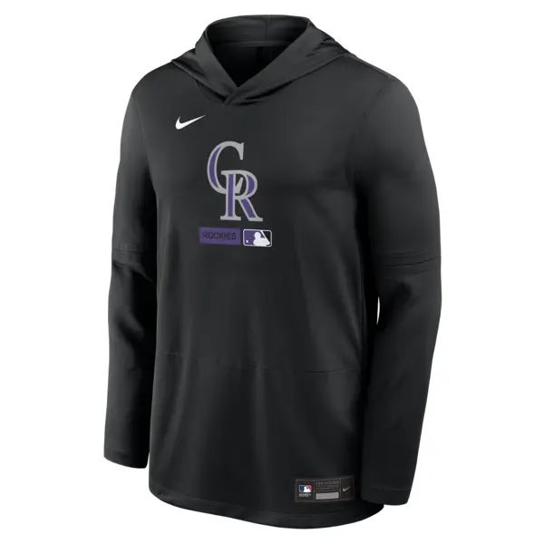 Nike Colorado Rockies Authentic Collection Dri-fit Mlb Long-sleeve Hooded Top - Black