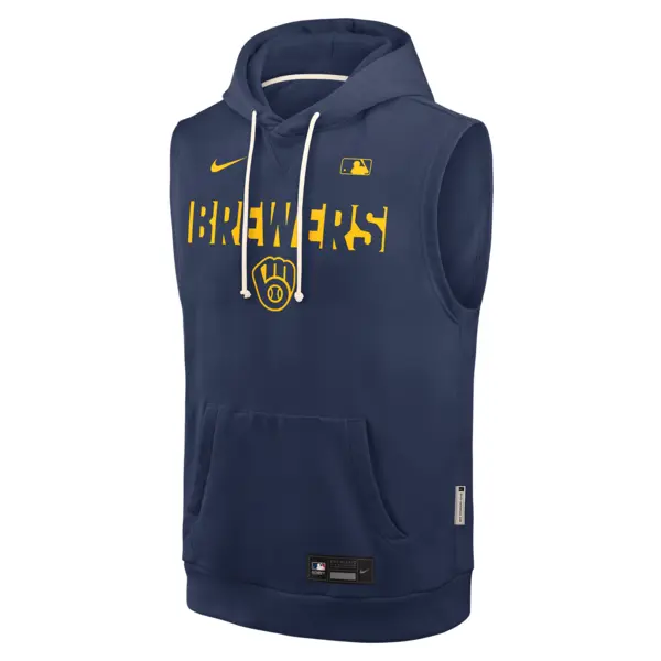 Nike Milwaukee Brewers Authentic Collection Standard Issue Dri-fit Mlb Sleeveless Pullover Hoodie - Blue