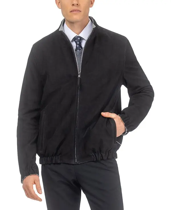 Gorski Nubuck Jacket Reversible To Cashmere & Wool Crafted From Loro Piana - Black/gray