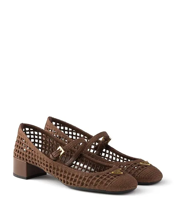 Prada Crochet Mary Jane Pumps - Brown