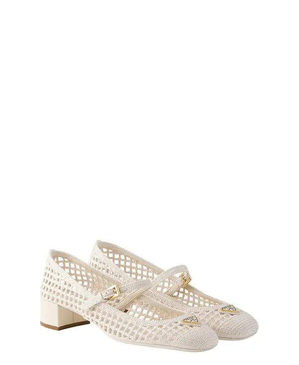 Prada Crochet Mary Jane Pumps - Neutral