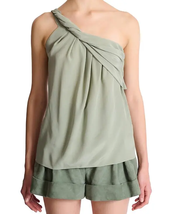 Balmain Draped One-shoulder Silk Crepe Top - Green