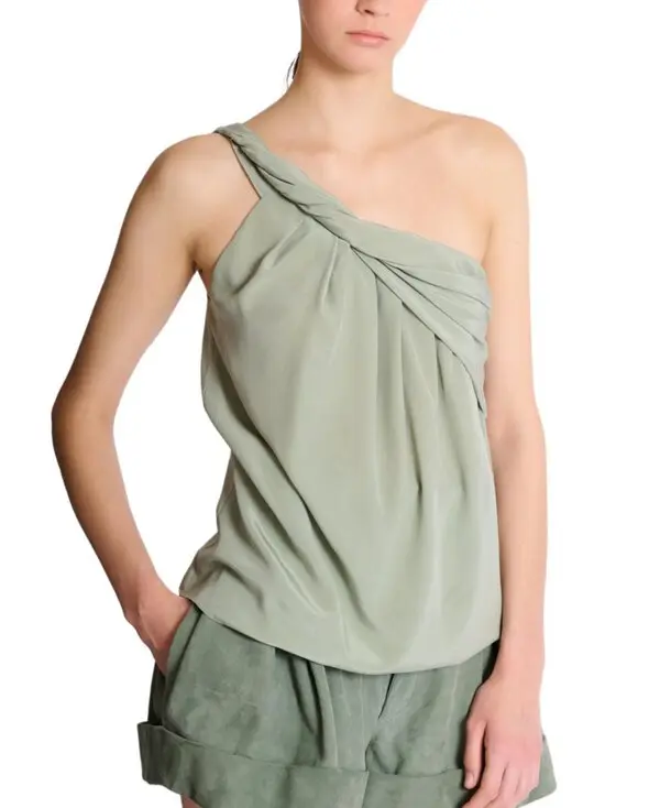 Balmain Draped One-shoulder Silk Crepe Top