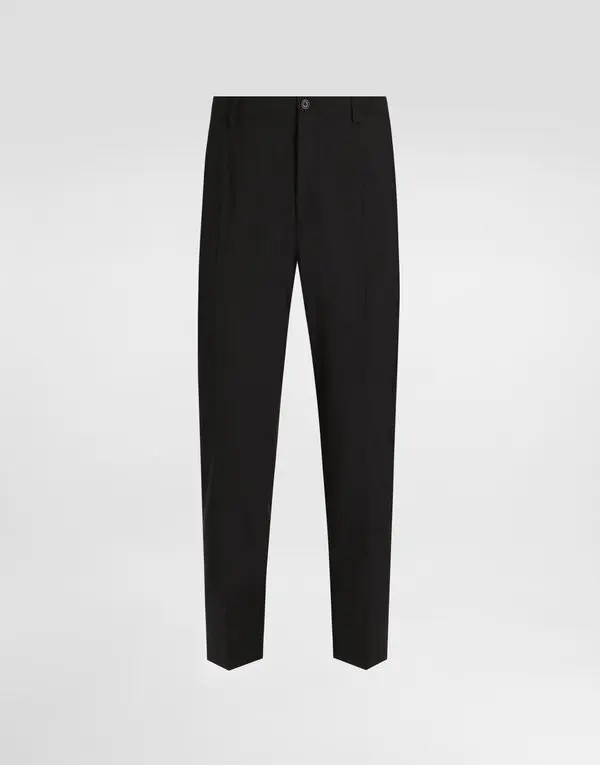 Dolce & Gabbana Stretch Cotton Pants With Dg Embroidery - Black