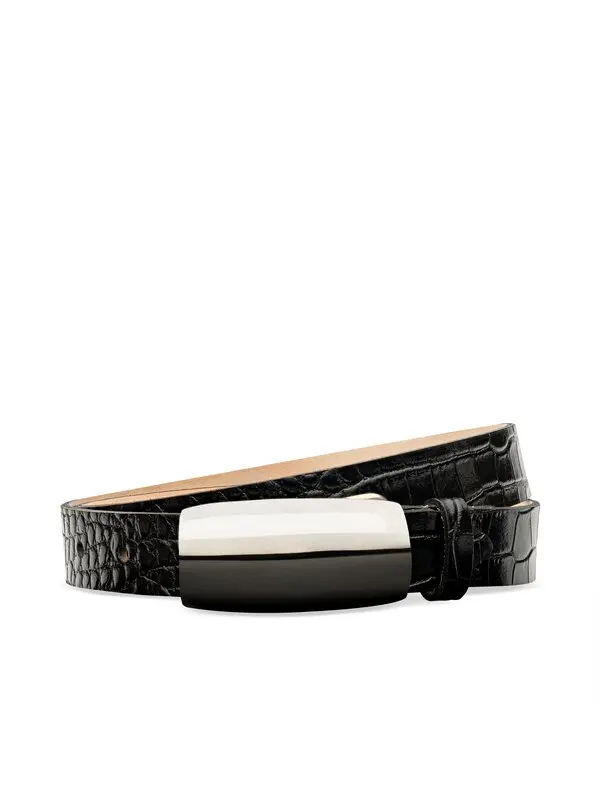 L'Agence Marlowe Leather Belt - Black Croco