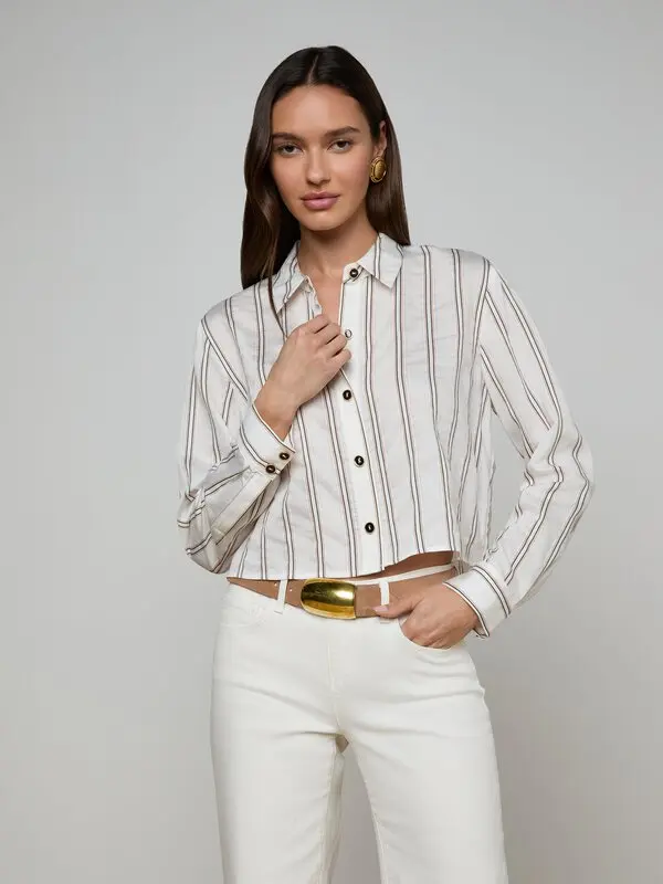 L'Agence Cosette Striped Shirt - Ivory/khaki/black Stripe