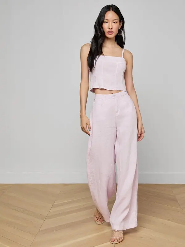 L'Agence Amara Linen Wide-leg Pants - Icy Lilac