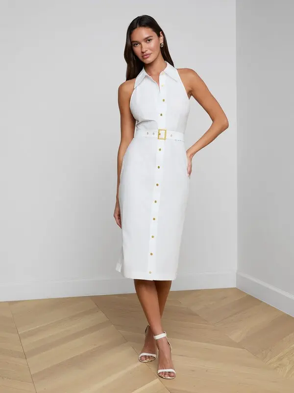 L'Agence Lisette Midi Dress - White