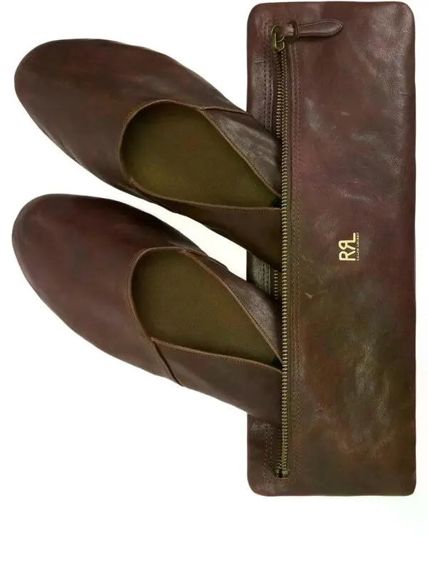 Ralph Lauren Leather Slip-on Slippers - Brown