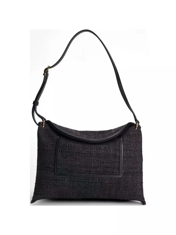 WANDLER Penelope Woven Shoulder Bag - Black