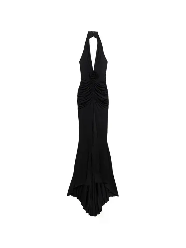Blumarine Rose-appliqué Halterneck Maxi Dress - Black