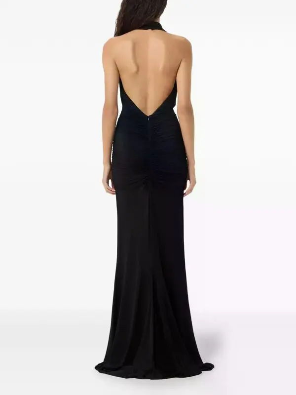 Blumarine Rose-appliqué Halterneck Maxi Dress - Black