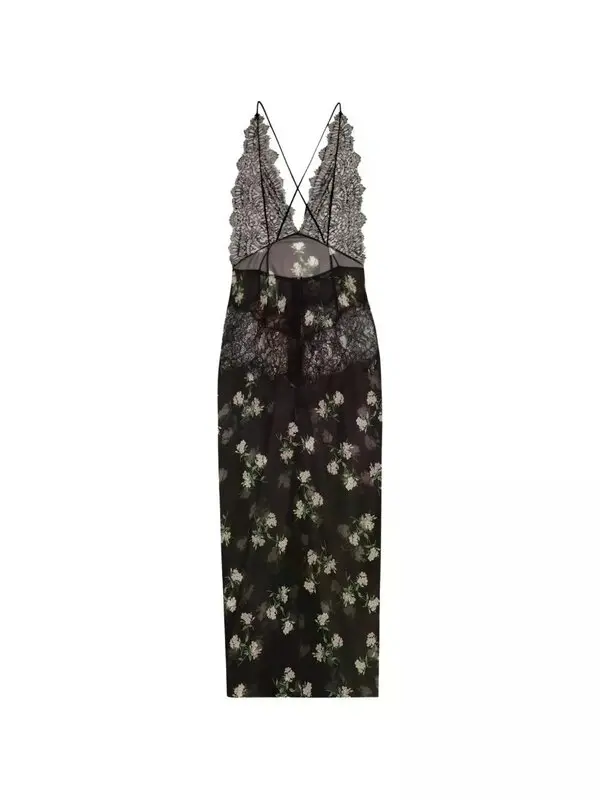 Dolce & Gabbana Violets-print Dress With Lace Insert - Black