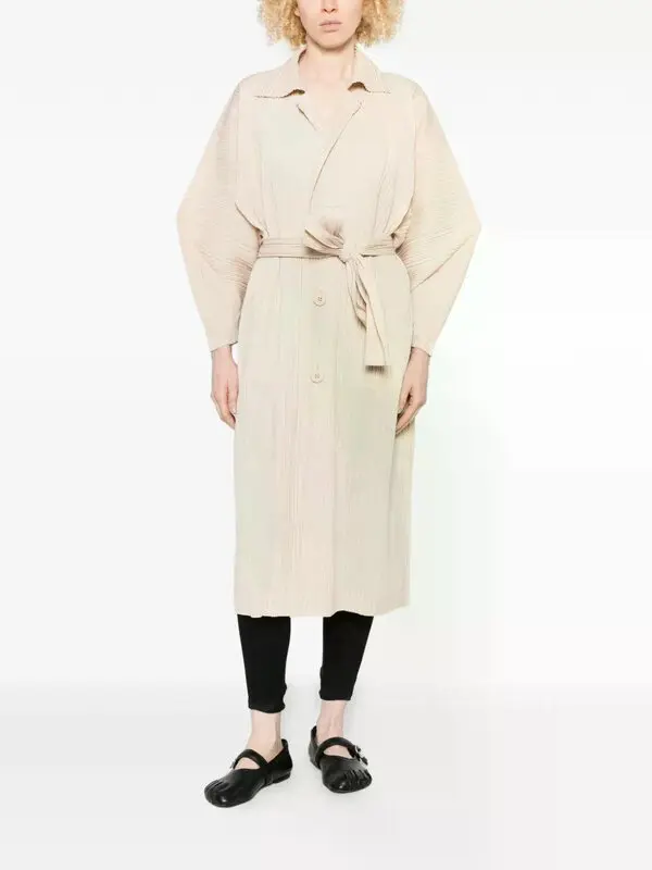 Issey Miyake Pleated Long Coat - Neutrals