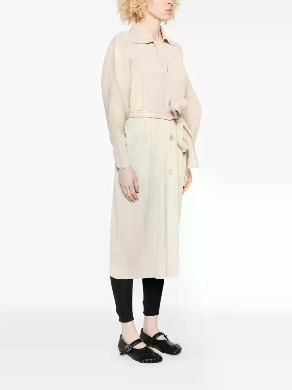 Issey Miyake Pleated Long Coat - Neutrals