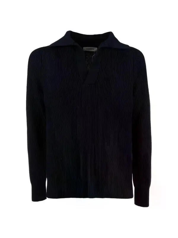 PAOLO RAGAZZINI Polo-collar Ribbed-knit Sweater - Blue