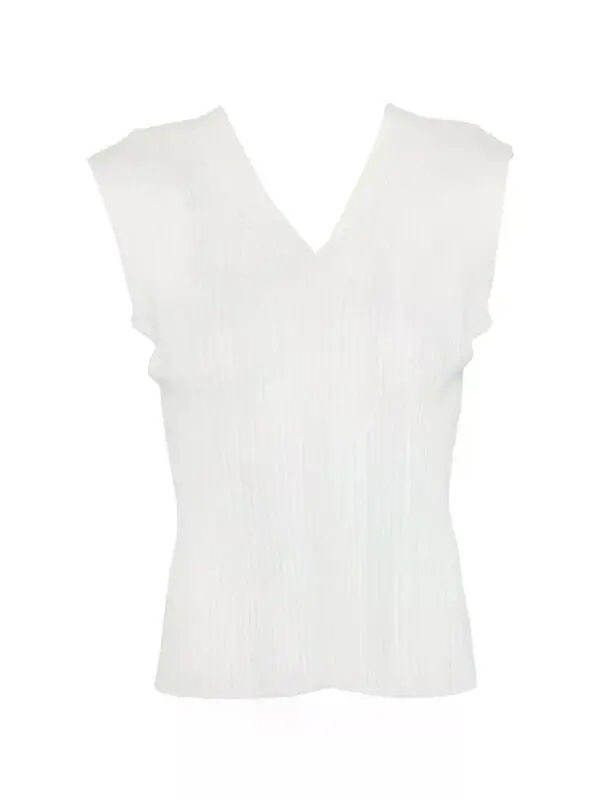 AMOMENTO Ribbed V-neck Top - White