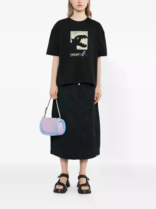 AGNES B. Twill Side-slash Skirt - Black