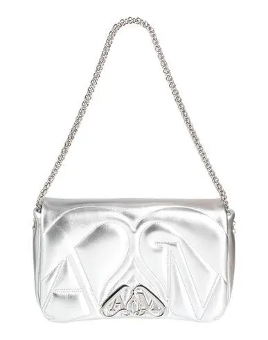 Alexander McQueen Leather Handbag With Appliqués And Logo - Silver