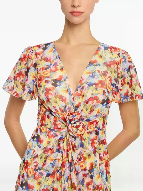 Cinq À Sept Floral V-neck Dress - Red