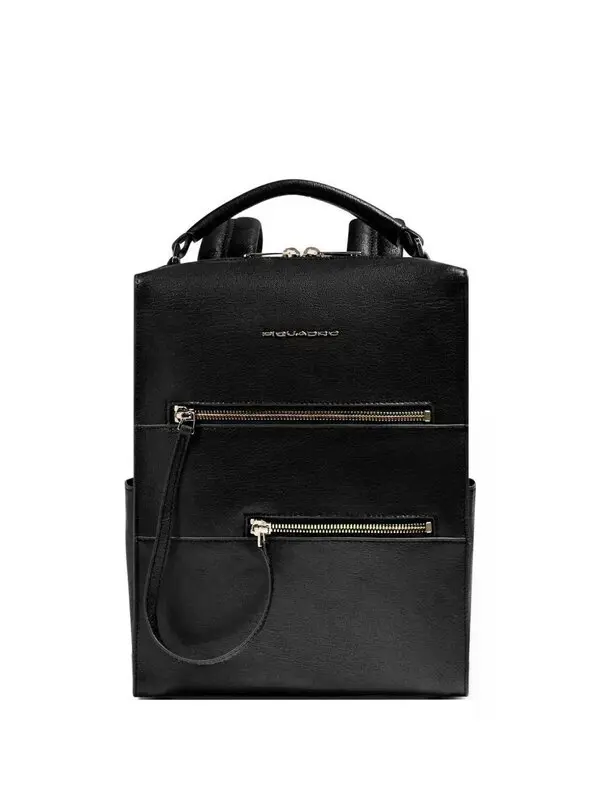 PIQUADRO Leather Ipad Backpack - Black