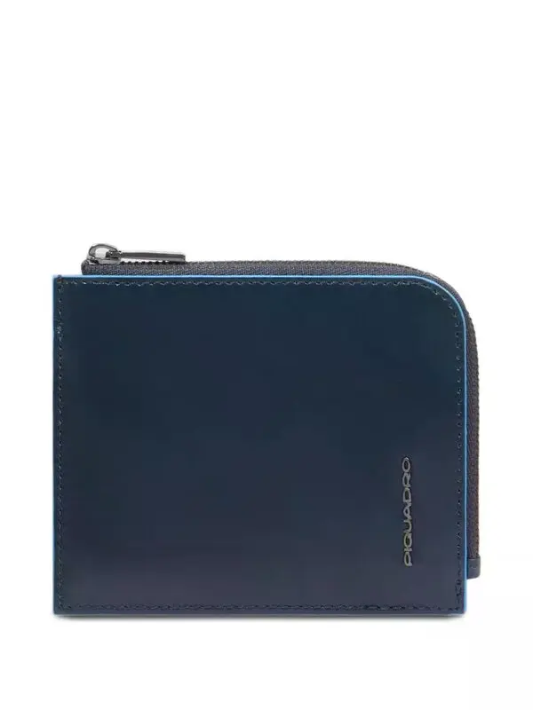 PIQUADRO Zipped Leather Card Holder - Blue
