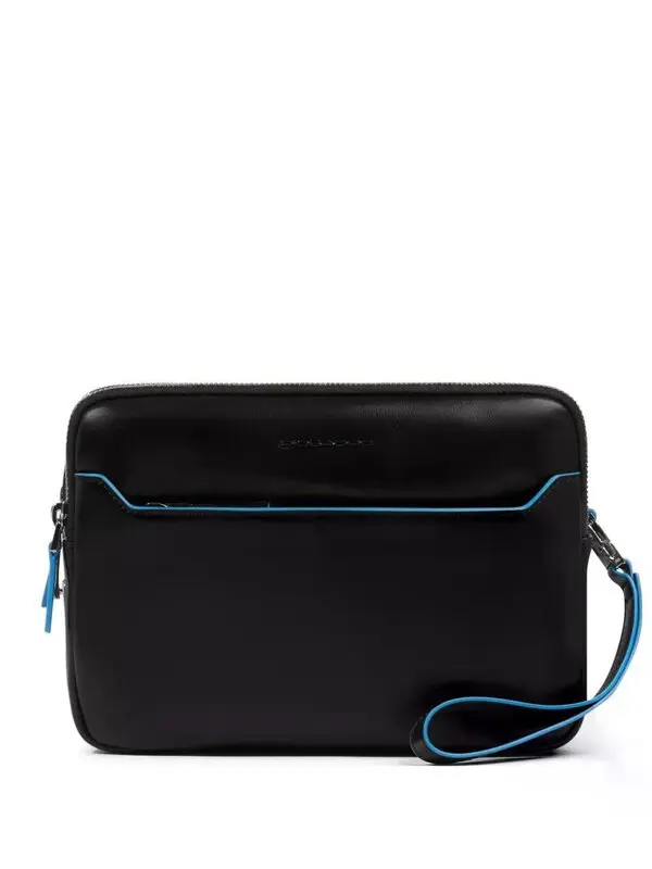 PIQUADRO Leather Clutch Bag With Removable Strap - Black