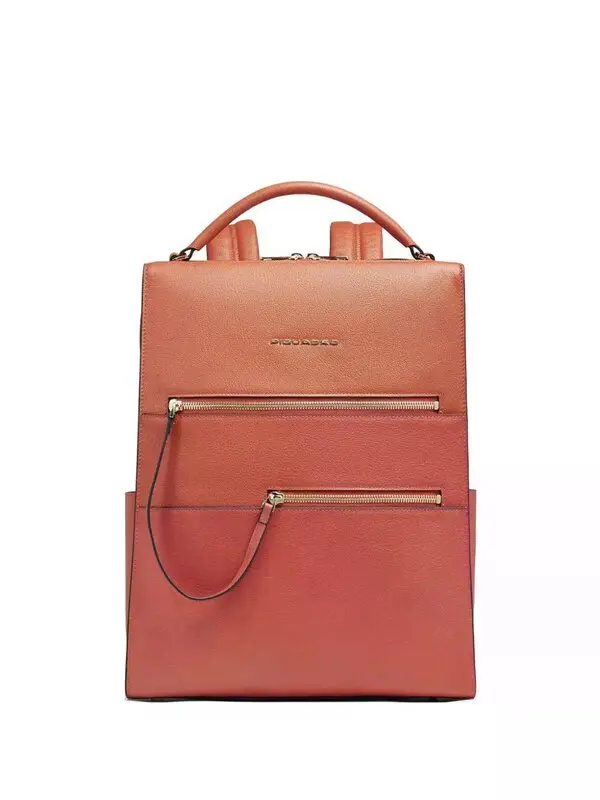 PIQUADRO Leather Zip Backpack - Orange