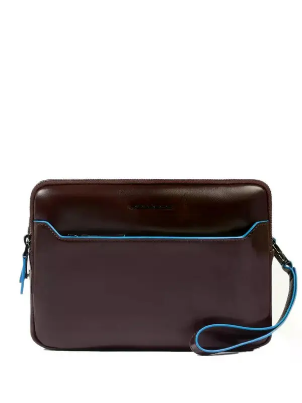 PIQUADRO Leather Clutch Bag With Fingerprint Security - Brown