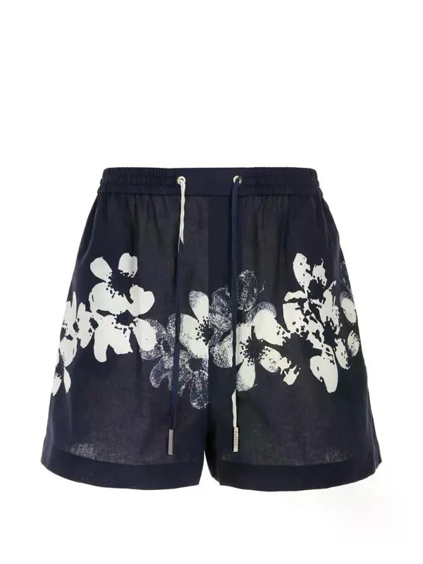 Iceberg Floral-print Linen Shorts - Blue
