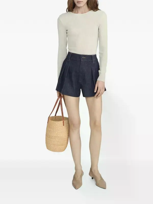 FRAME Pleated Denim Shorts - Blue